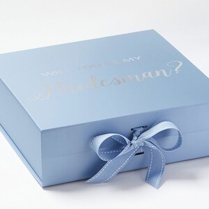 Will You Be My Bridesman? Proposal Box - Baby Blue Box W/ Baby Blue Bow ...