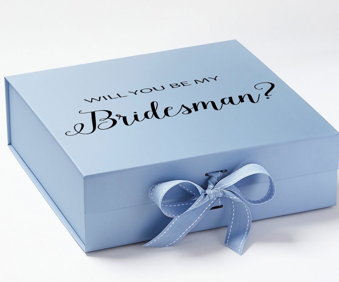 Will You Be My Bridesman? Proposal Box - Baby Blue Box W/ Baby Blue Bow ...