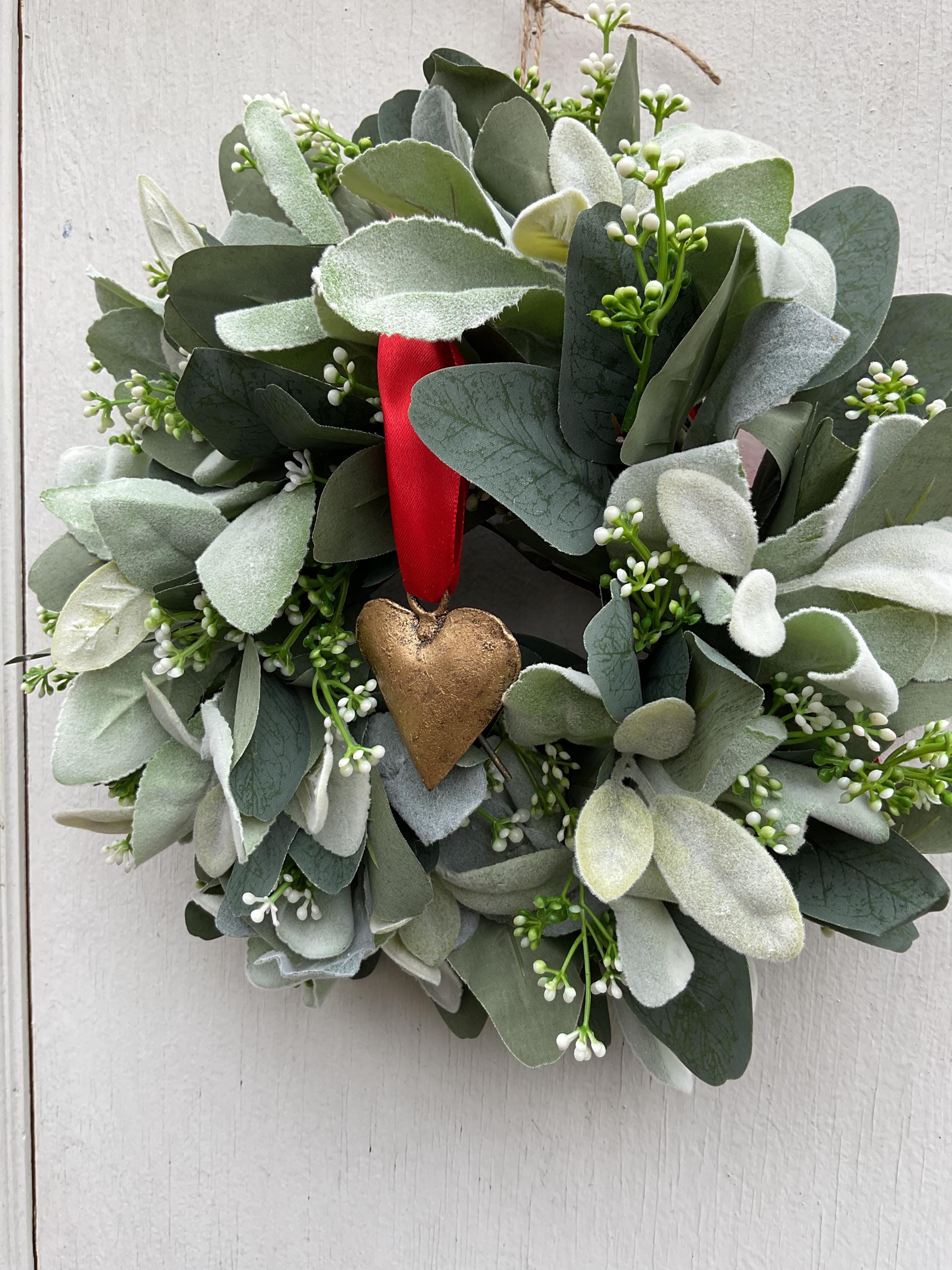 Mini Door Wreath/ Cabinet Wreath/ Valentine’s Day/ Heart Bell/lambs Ear ...