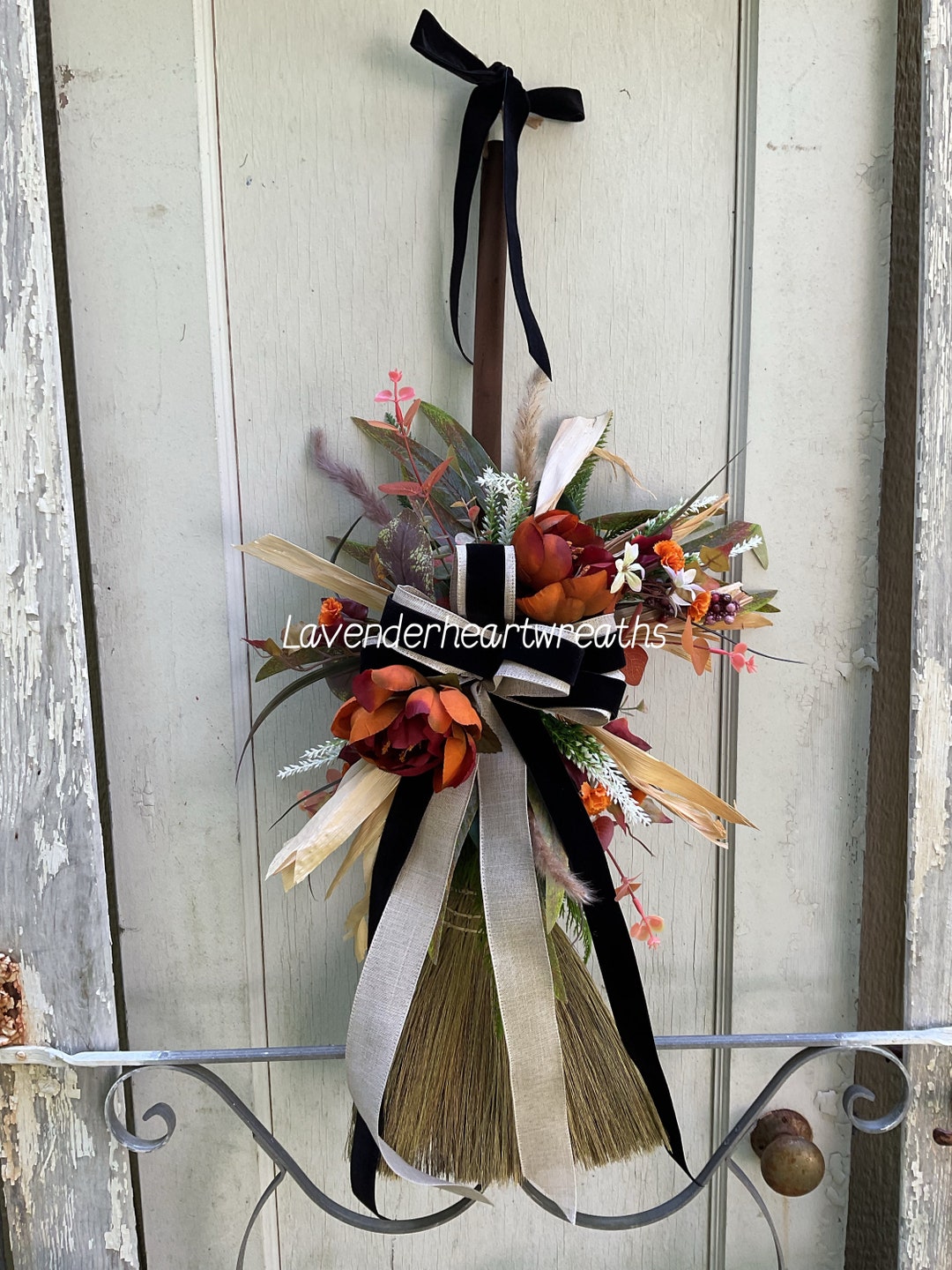 Fall Broom Door Arrangement/ Whichs Broom/ Halloween/ Wreath/ Home ...