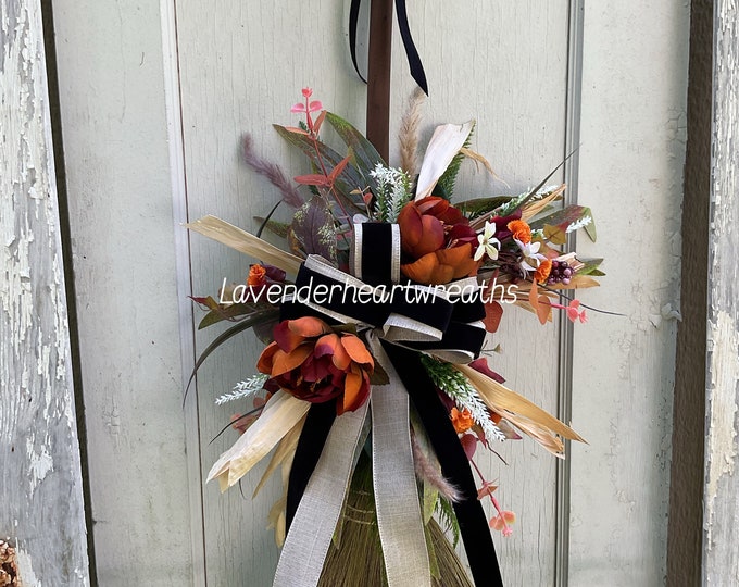 Fall Broom Door Arrangement/ Which’s Broom/ Halloween/ Wreath/ Home ...