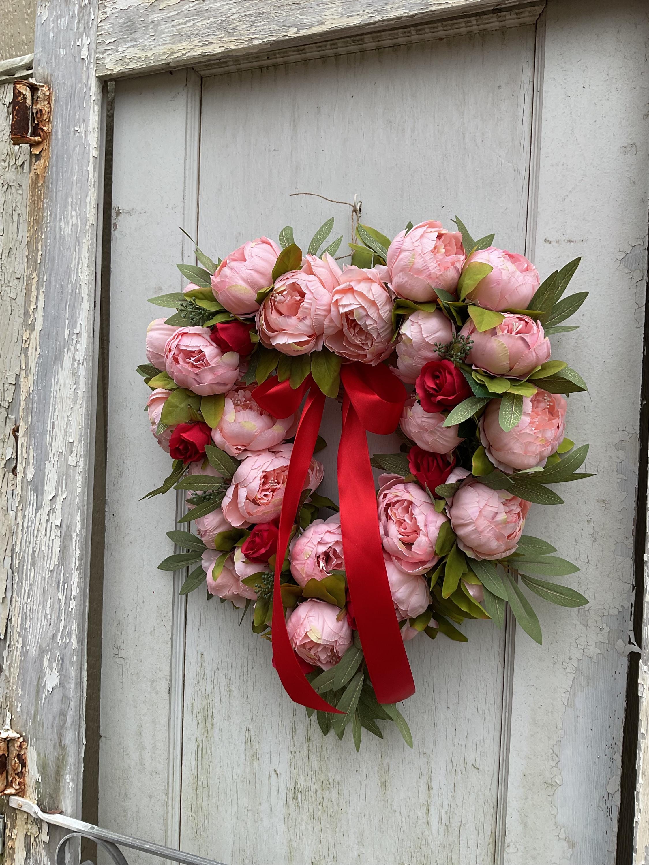 NEW Heart Peony Door Wreath/ Valentines Wreath/ Peony Wreath/ Pink ...