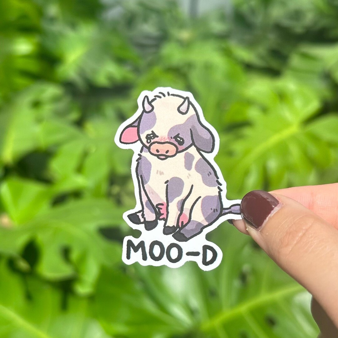 Moody Cow Sticker: Funny Dairy Cattle Pun, Glossy Lamination - Etsy