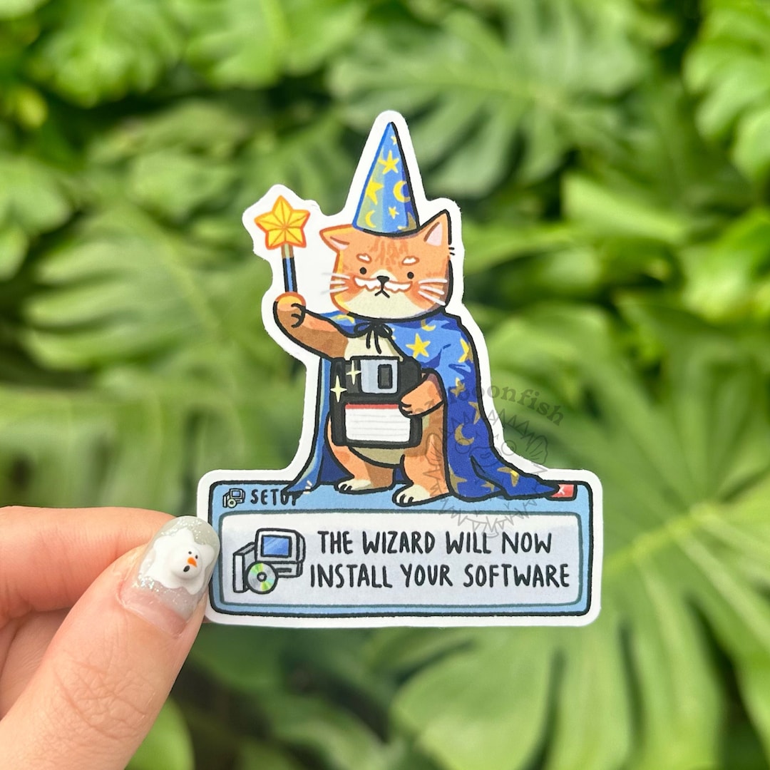 Wizard Cat Software Install Sticker - Etsy