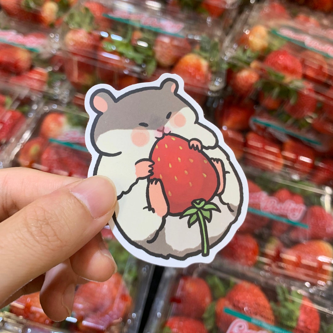 Cute Hamster Eating Strawberry Sticker / Pet Hamster / Rodent / Berry ...