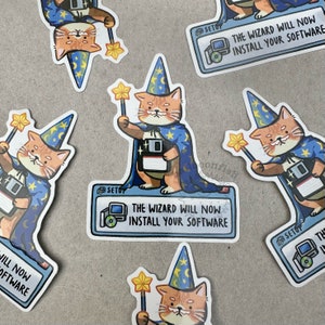 Wizard Cat Software Install Sticker - Etsy