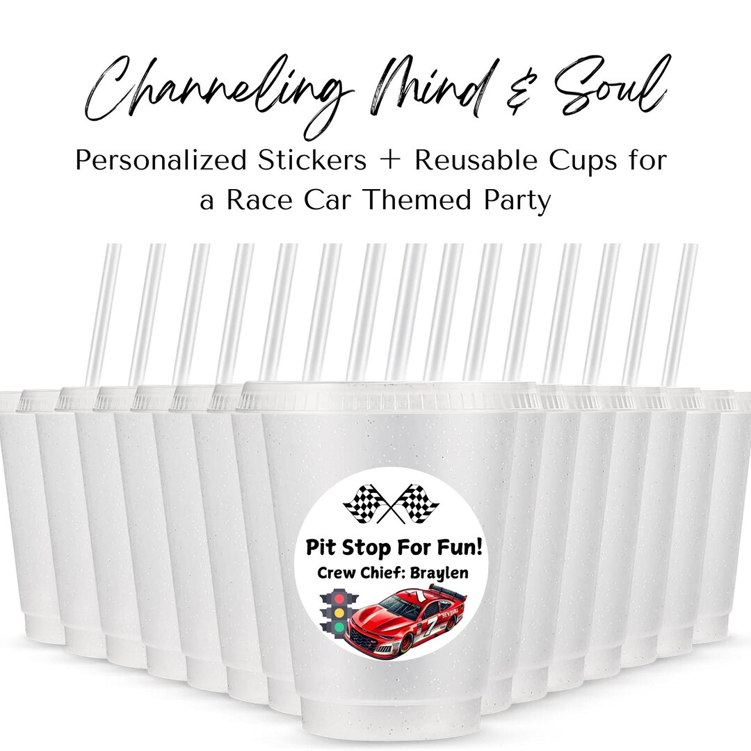 Personalized Race Car Birthday Party Cups | Race Car Favor Stickers ...