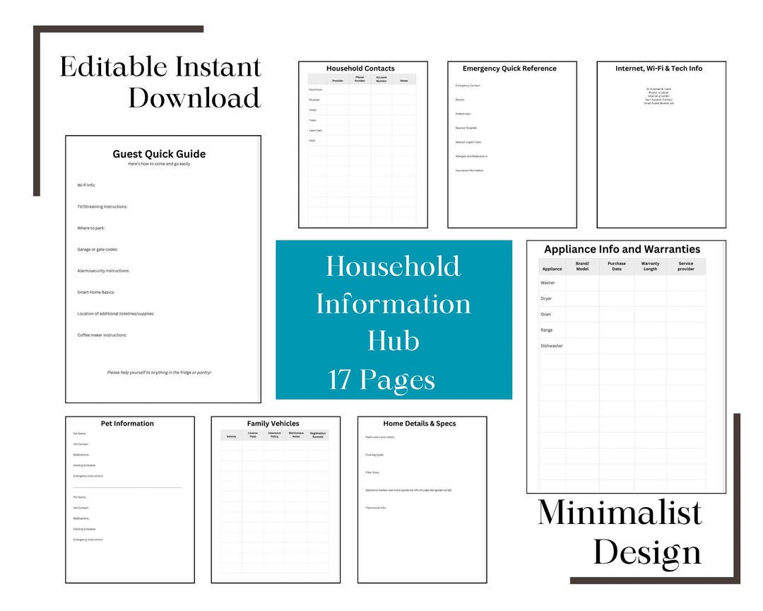 Home Management Binder | Household Information Hub (editable Canva ...