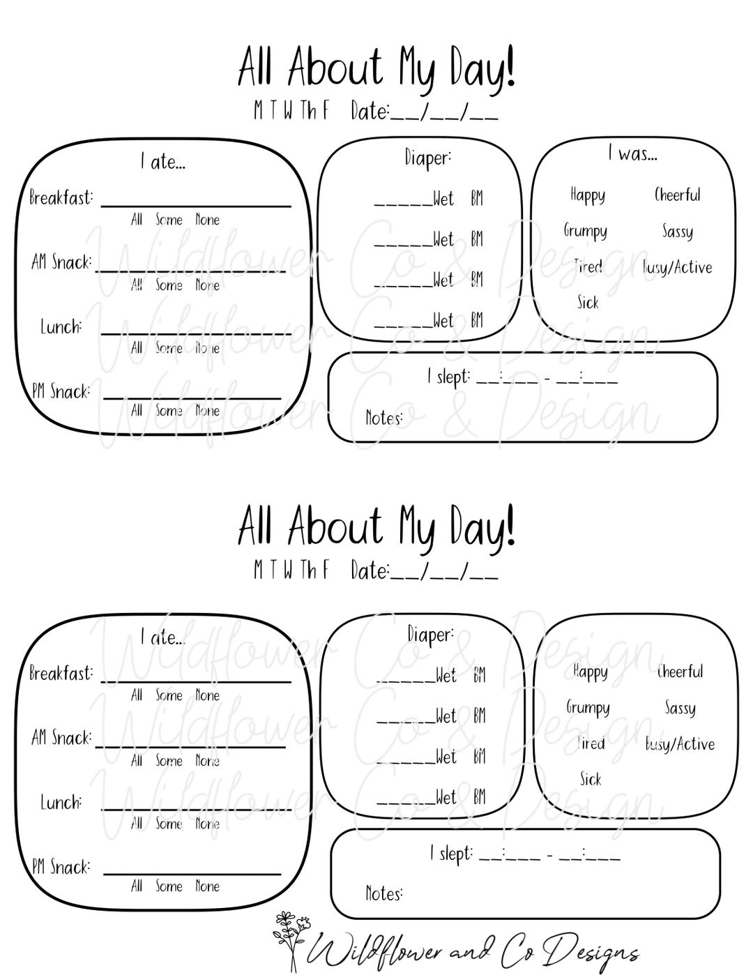 Daycare - All About My Day| Daycare Report| Instant Download| PDF ...