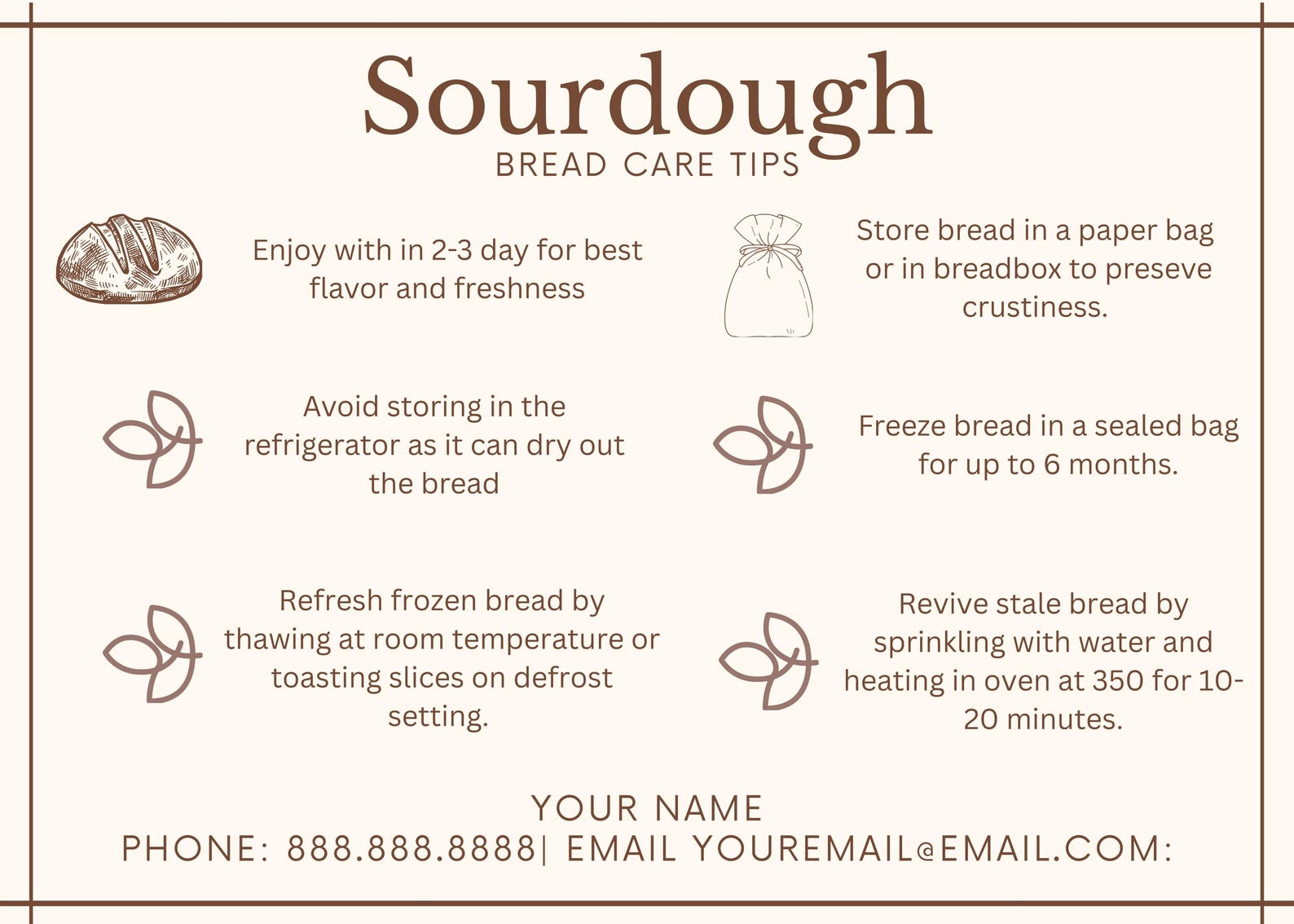 Editable Sourdough Bread Care Cards | Bread Care Tips | Bread Care ...