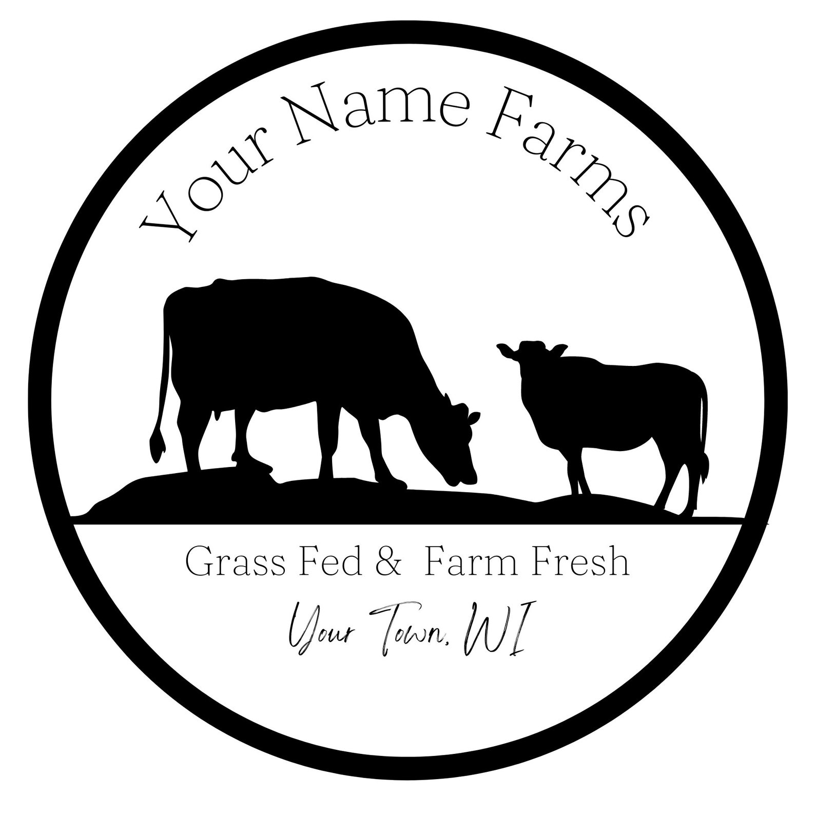 Editable Circle Cow Logo, Farm, Beef, Dairy, Hay, Cattle, Livestock ...