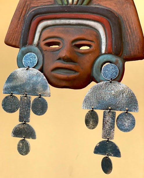 Aztec Silver Earrings,tribal Hoops,festival Earrings,dangle Earrings ...