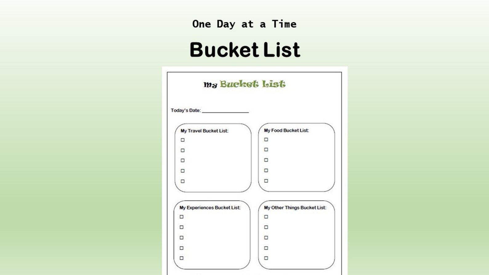Bucket List, Printable PDF, Mental Health Printable, Mental Health ...
