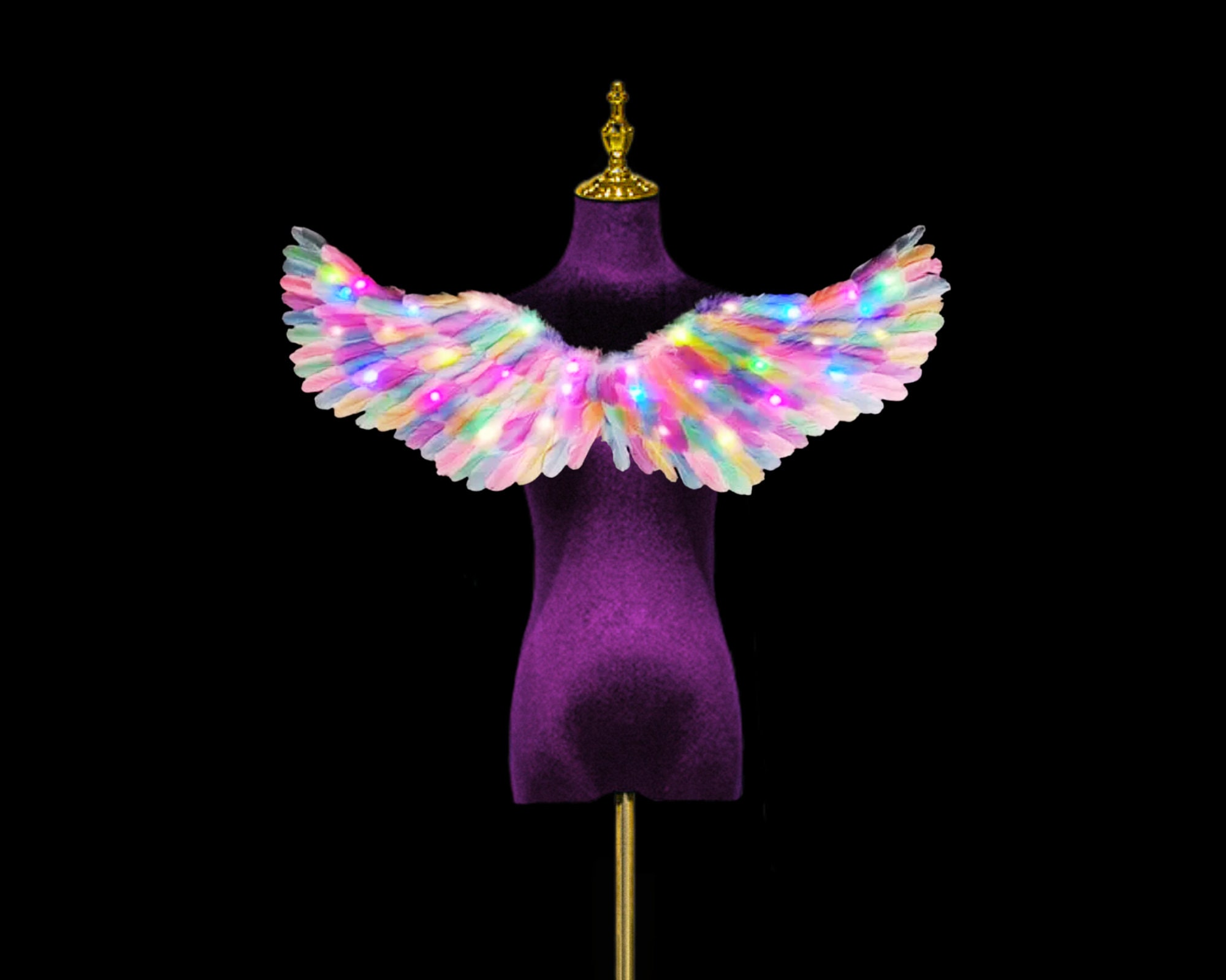 Pride Outfit Rainbow LED Angel Wings Feather Light Fairy Wings Burning ...