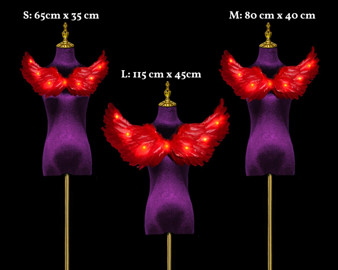 Red LED Angel Wings Feather Light Fairy Wings Burning Man - Etsy