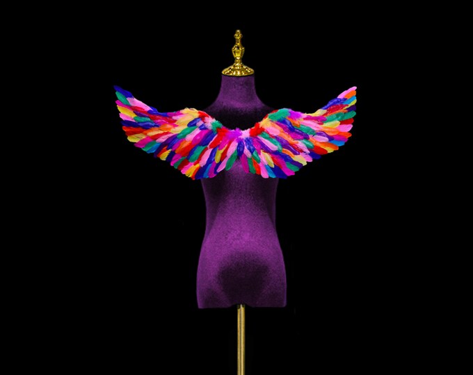 Rainbow Angel Wings Feather Fairy Wings Burning Man Outfit Festival ...