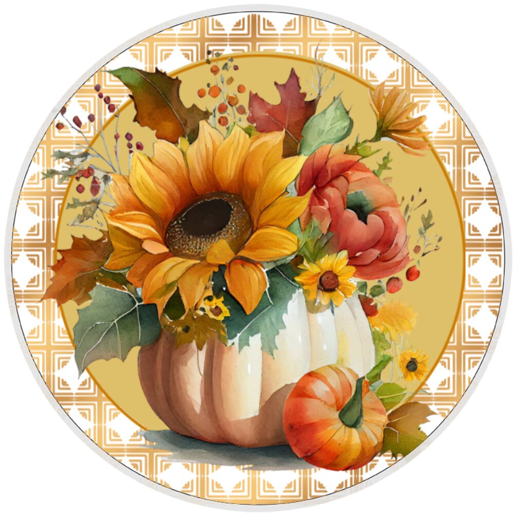 10” Fall Sunflower Pumpkin Sign, Metal Wreath Sign, Home Decor - Etsy