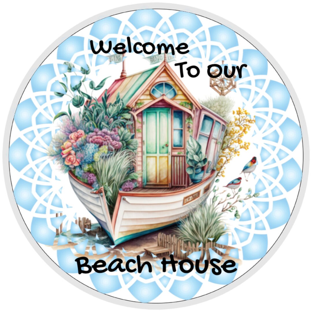 10” Beach House Welcome Sign, Wreath Sign, Home Decor, Metal Sign, the ...