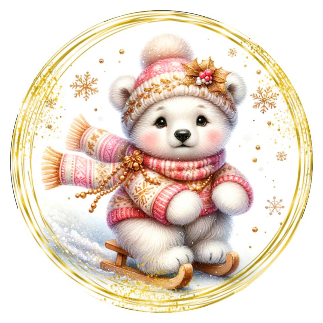 10 Sledding Snowflake Polar Bear Sign, Wreath Sign, Home Decor - Etsy