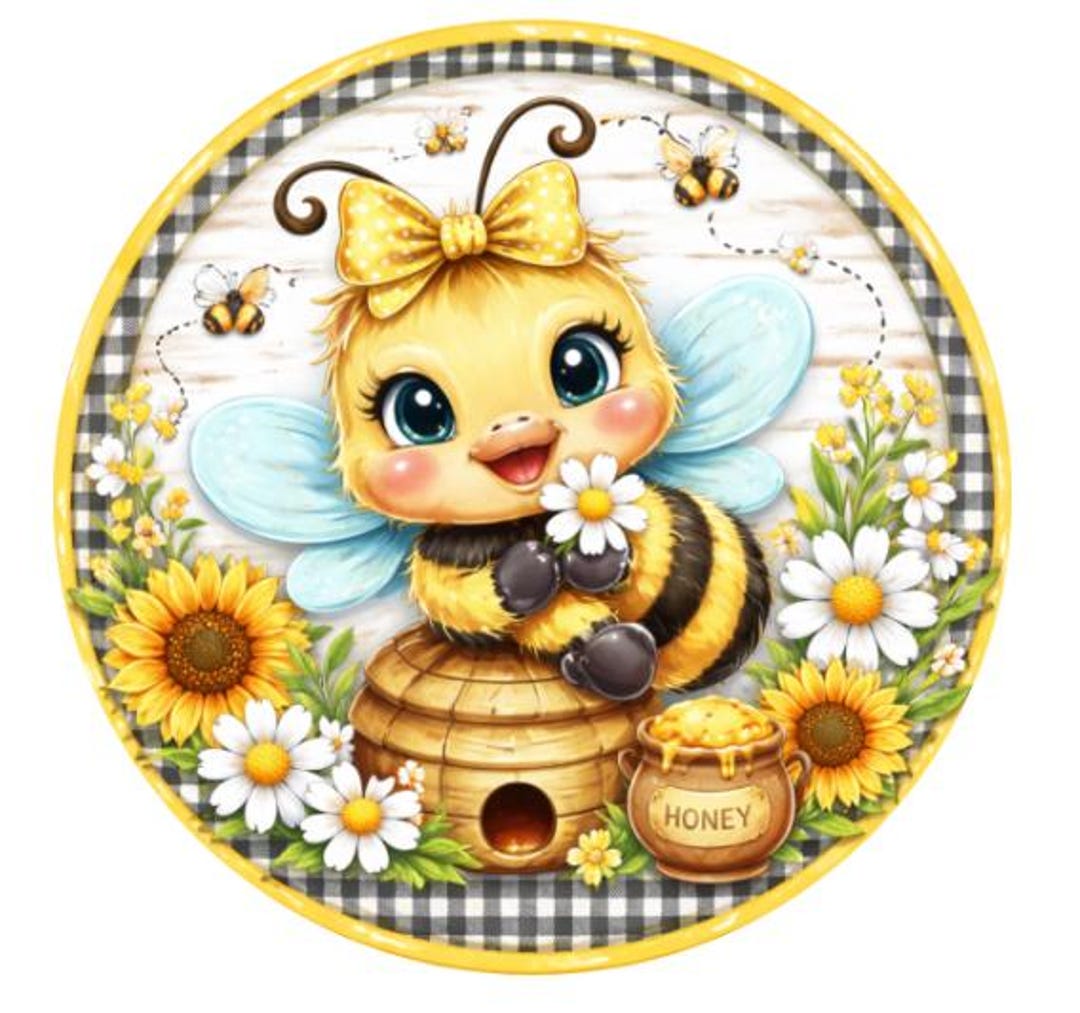 10" Bumble Bee Honey Wreath Sign, Metal Wreath Sign, Home Decor, Spring ...