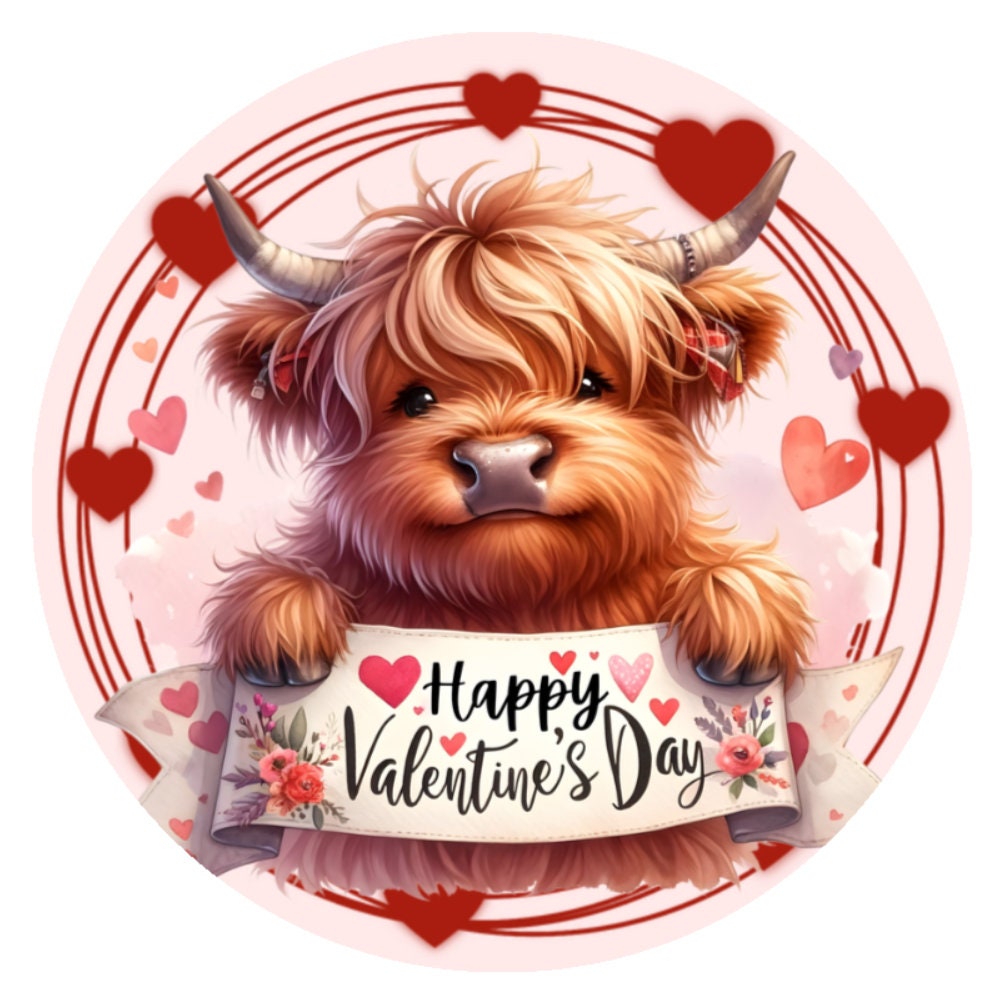 10” Highland Cow Happy Valentine’s Sign, Wreath Sign, Home Decor - Etsy