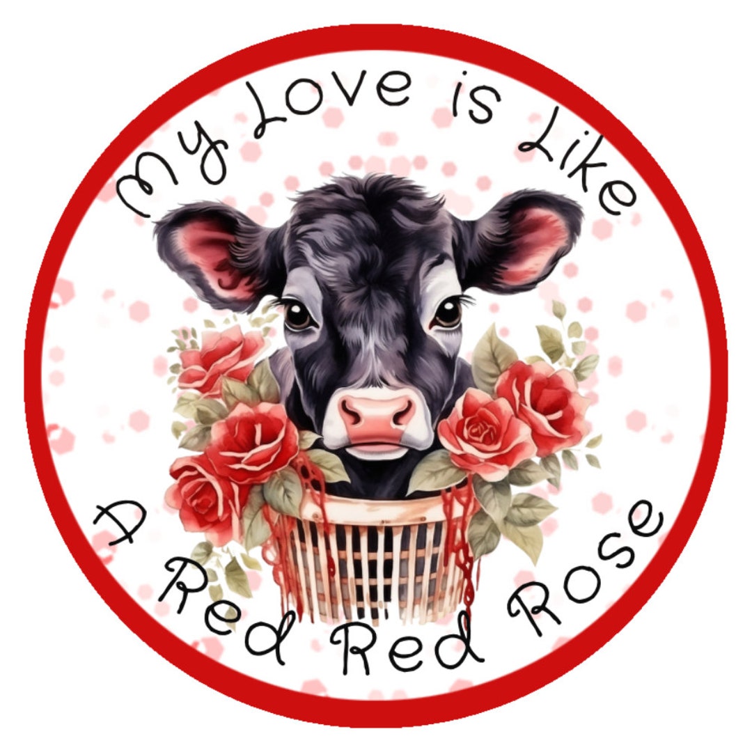 10”red Red Rose Cow Happy Valentine’s Sign, Wreath Sign, Home Decor - Etsy