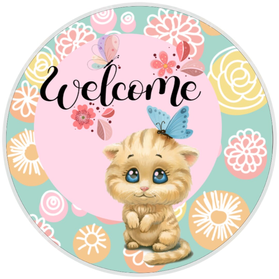 10” Kitty Cat Welcome Sign , Wreath Sign, Home Decor - Etsy
