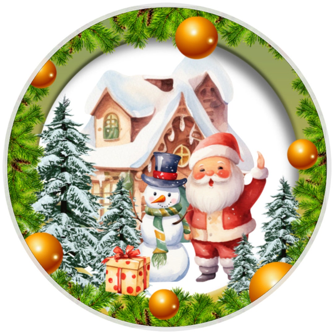 10” Santa Welcome Christmas Sign, Wreath Sign, Home Decor, Metal Sign ...