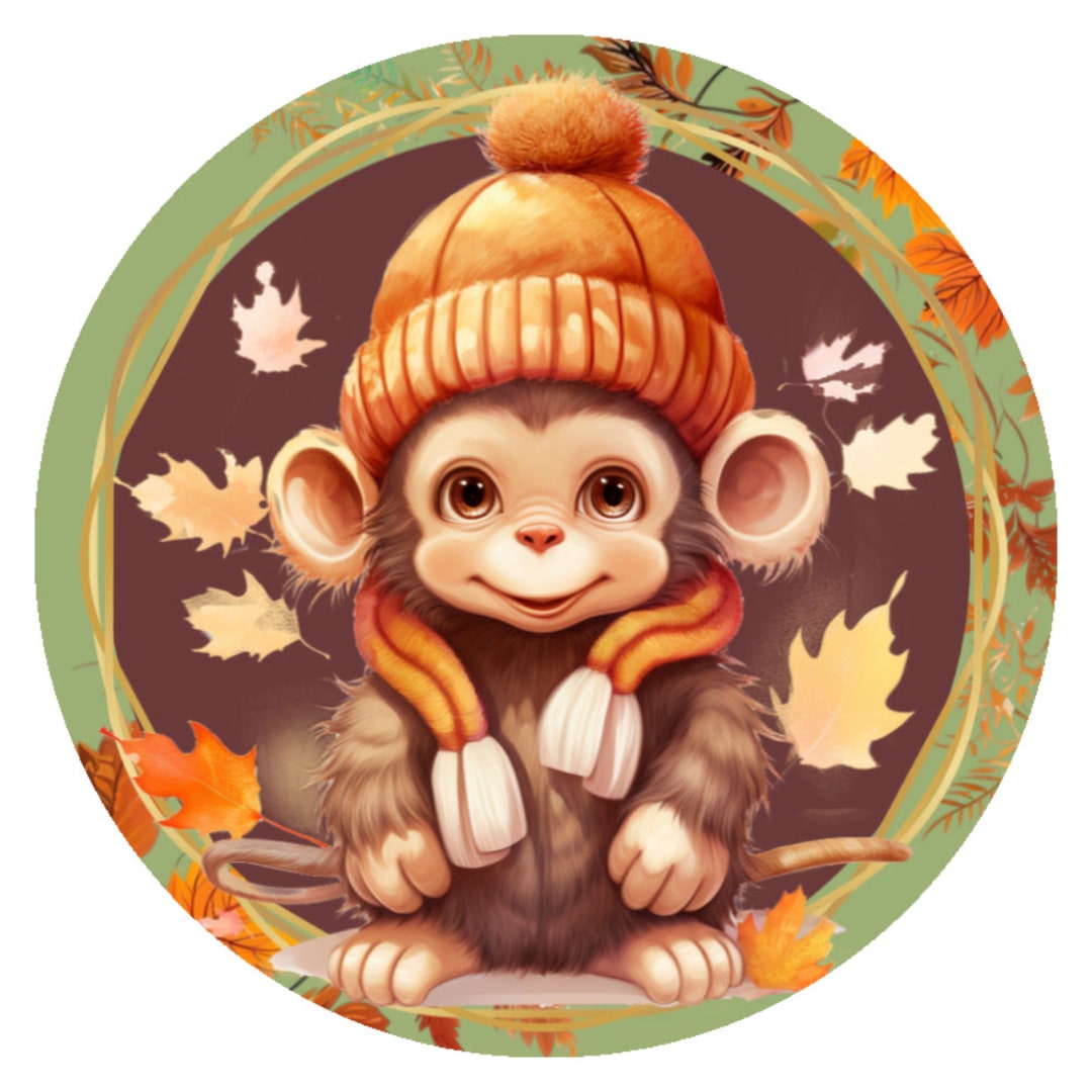 10” Fall Monkey Sign, Metal Sign, Wreath Sign, Home Decor - Etsy