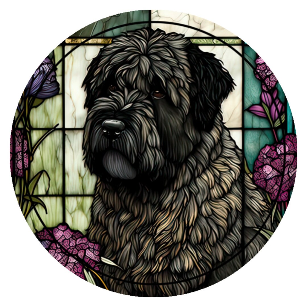 10” Bouvier Dog Stained Glass Look Sign, Metal Wreath Sign, Home Decor ...