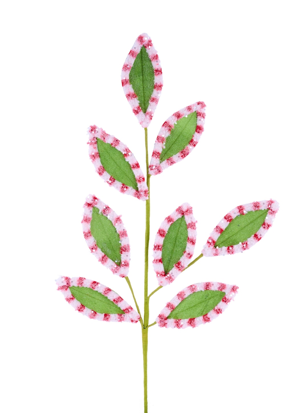 27" Velvet Fleece Peppermint Striped Edge Leaf Spray | Whimsical Wreath ...