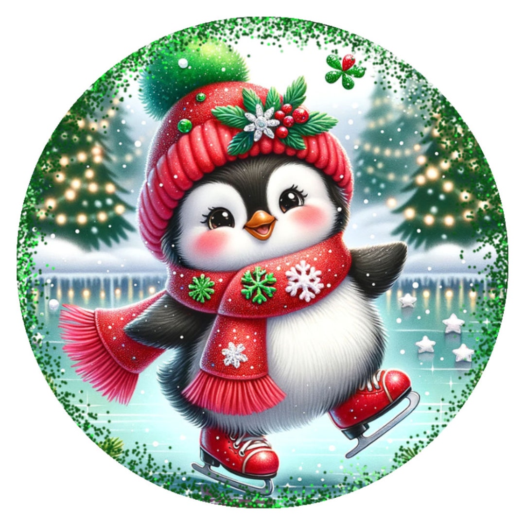 10” Penguin Skating Christmas Sign, Metal Wreath Sign, Home Decor - Etsy