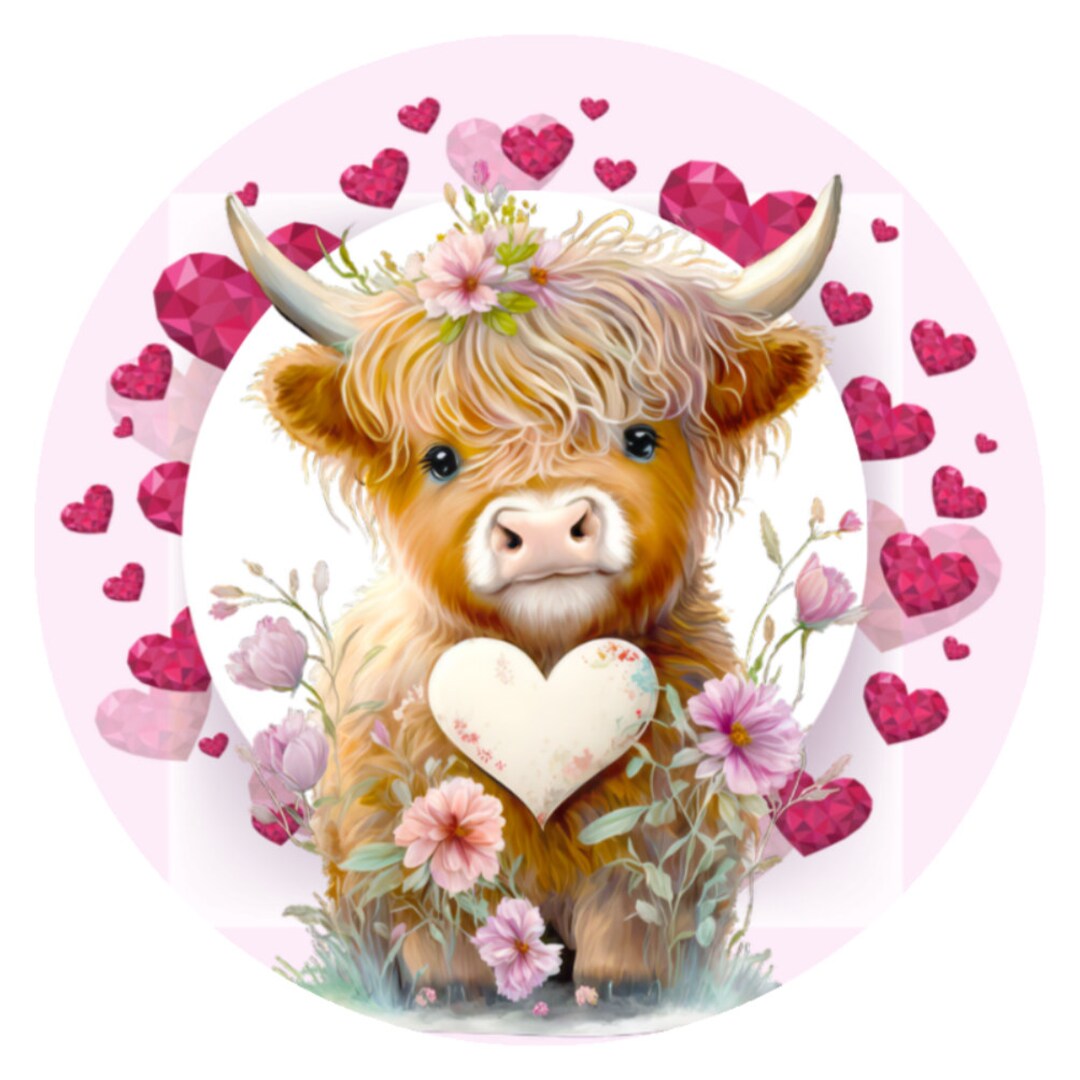 10” Highland Cow Valentine Sign, Wreath Sign, Home Decor - Etsy