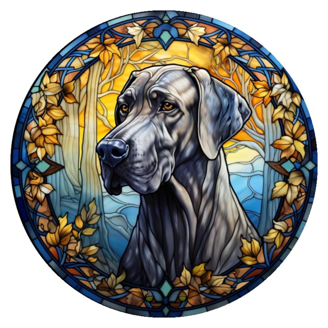 10” Great Dane Stained Glass Look Sign, Metal Wreath Sign, Home Decor ...