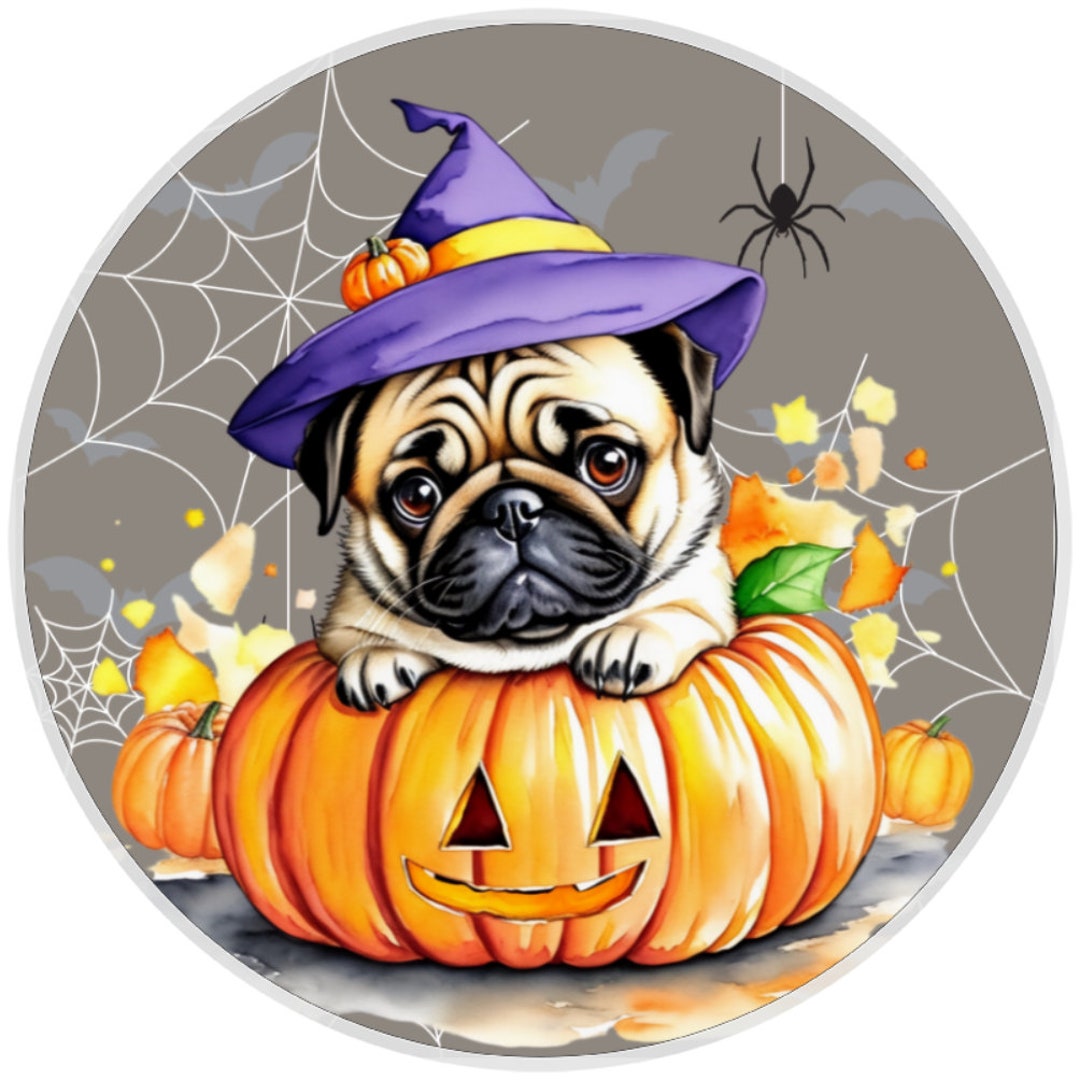 10” Halloween Pug Witch Dog Sign, Metal Wreath Sign, Home Decor - Etsy