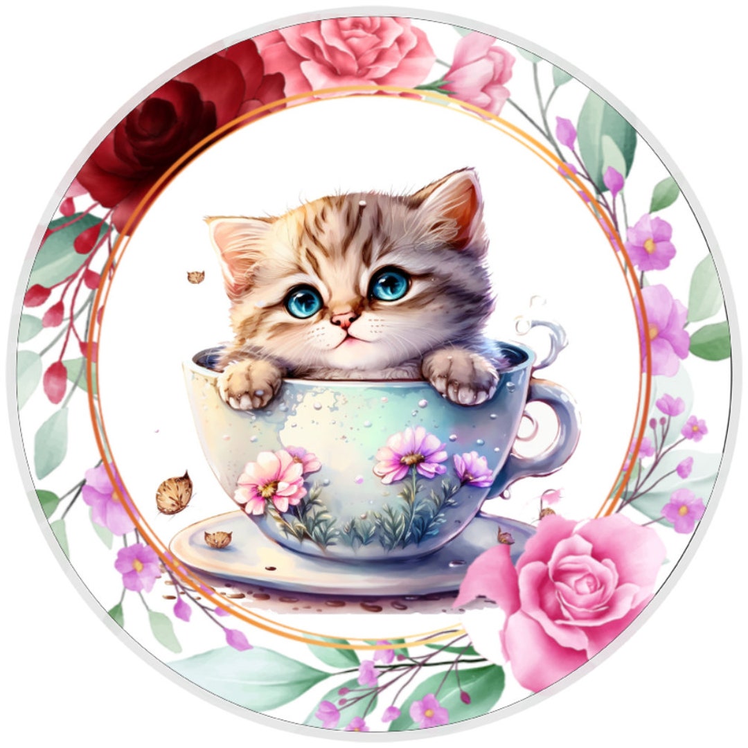 10” Rose Kitten Sign, Wreath Sign, Home Decor - Etsy