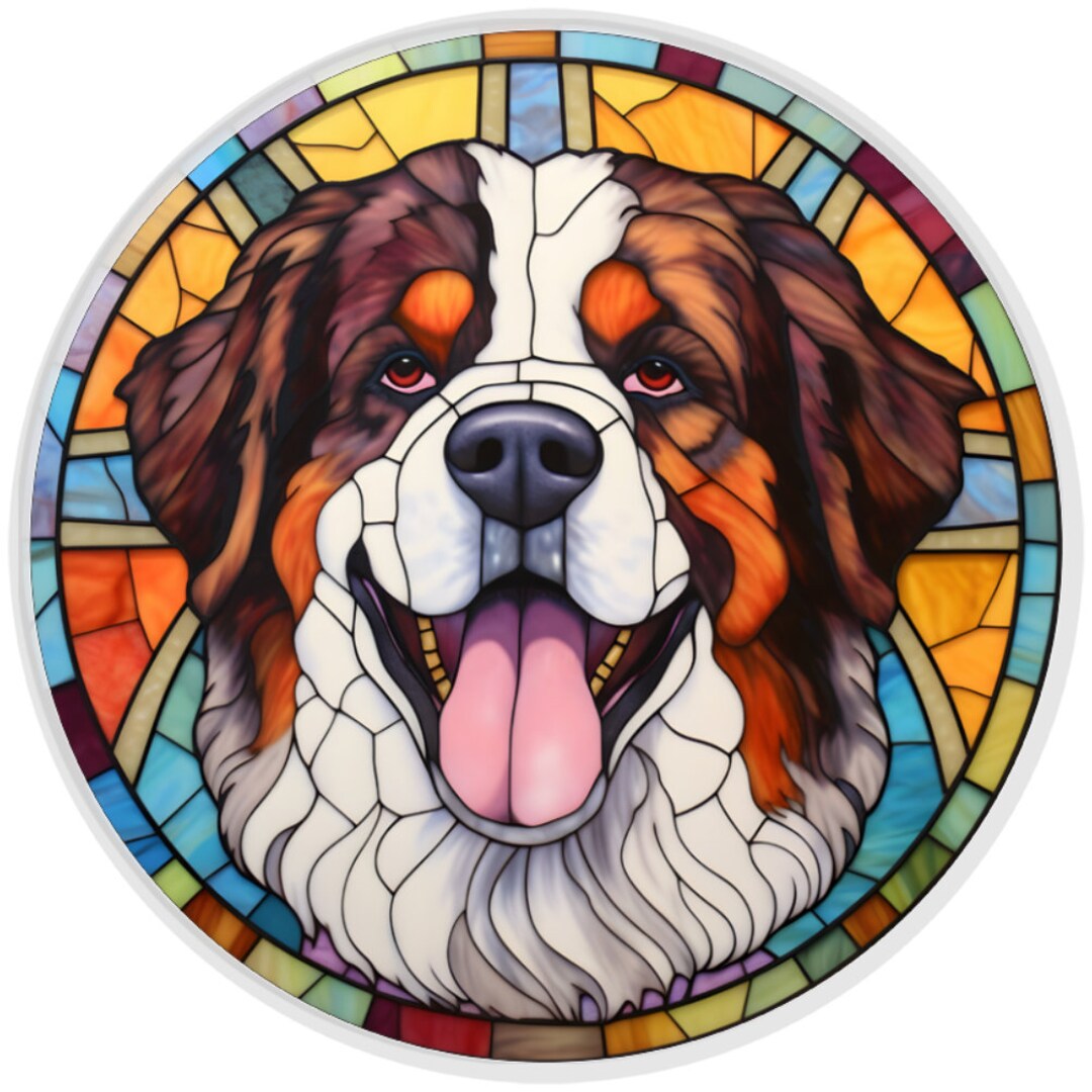 10” St. Bernard Stained Glass Look Sign, Metal Wreath Sign, Home Decor ...
