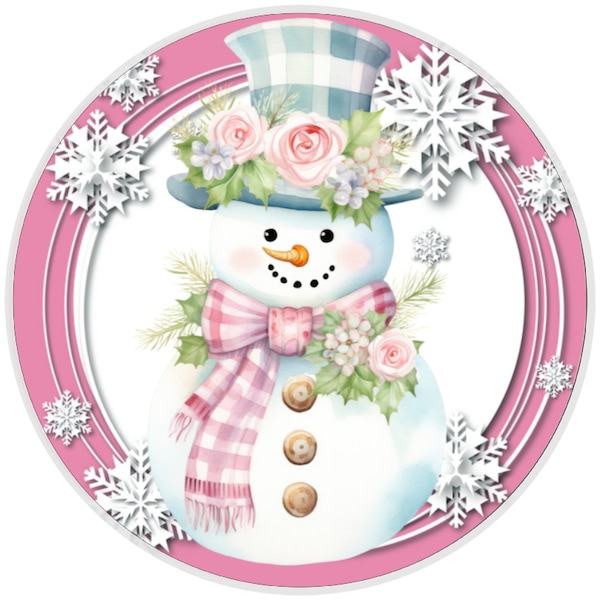 10 Pink Checkered Snowman Winter Sign, Metal Wreath Sign, Home Decor - Etsy