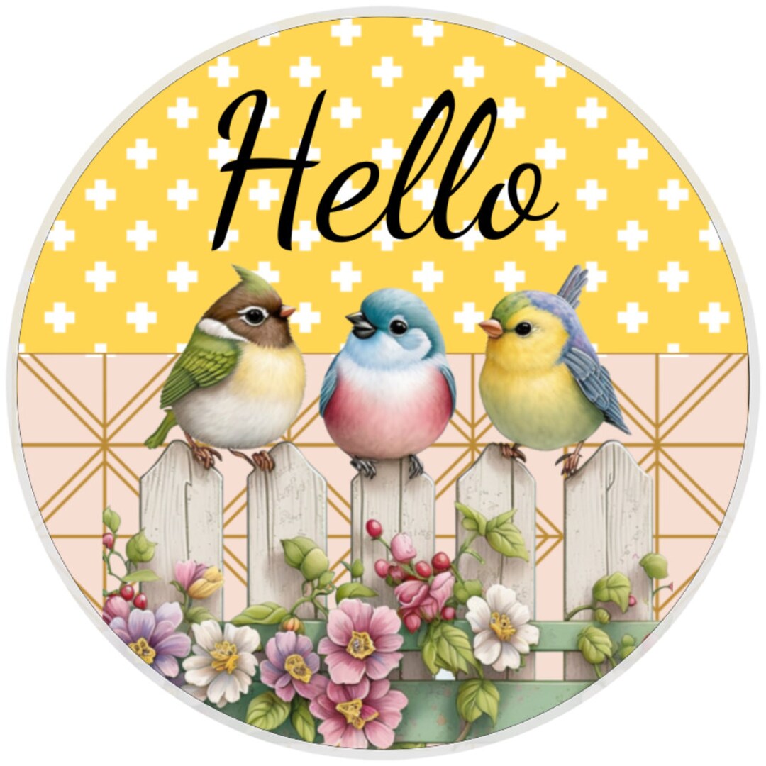 10” Birds on A Fence Hello Sign, Wreath Sign, Home Decor, Metal Sign ...