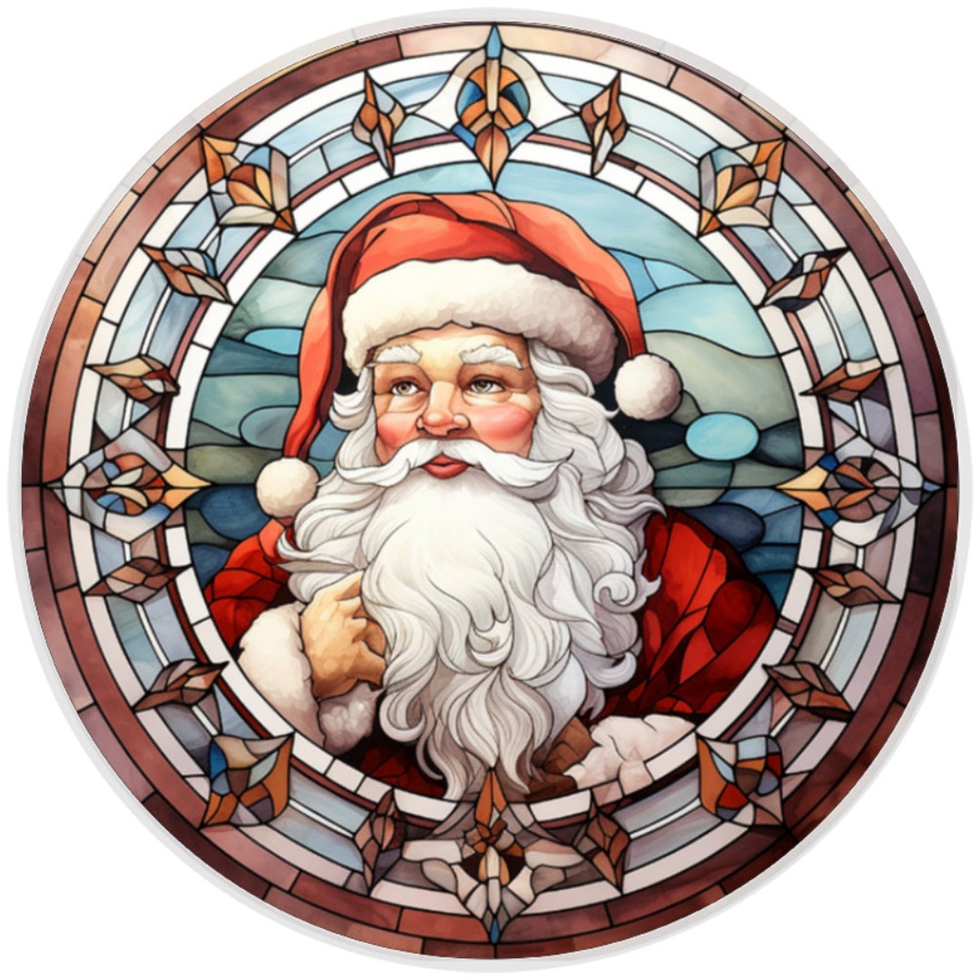 10” Rustic Santa Stained Glass Look Sign, Metal Wreath Sign, Home Decor ...