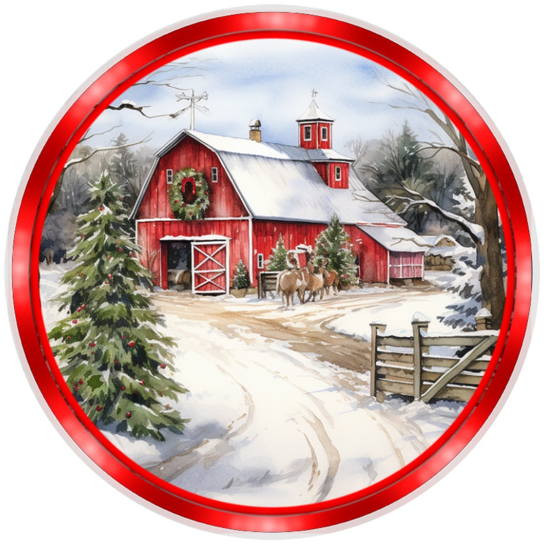 10” Country Barn Christmas Sign, Metal Wreath Sign, Home Decor - Etsy