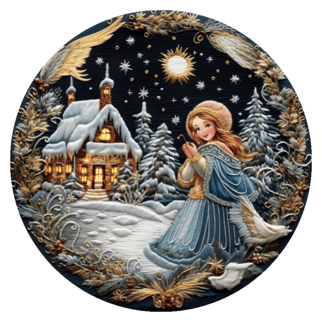 10” Embroidered Look Blue Winter Sign, Wreath Sign, Home Decor - Etsy