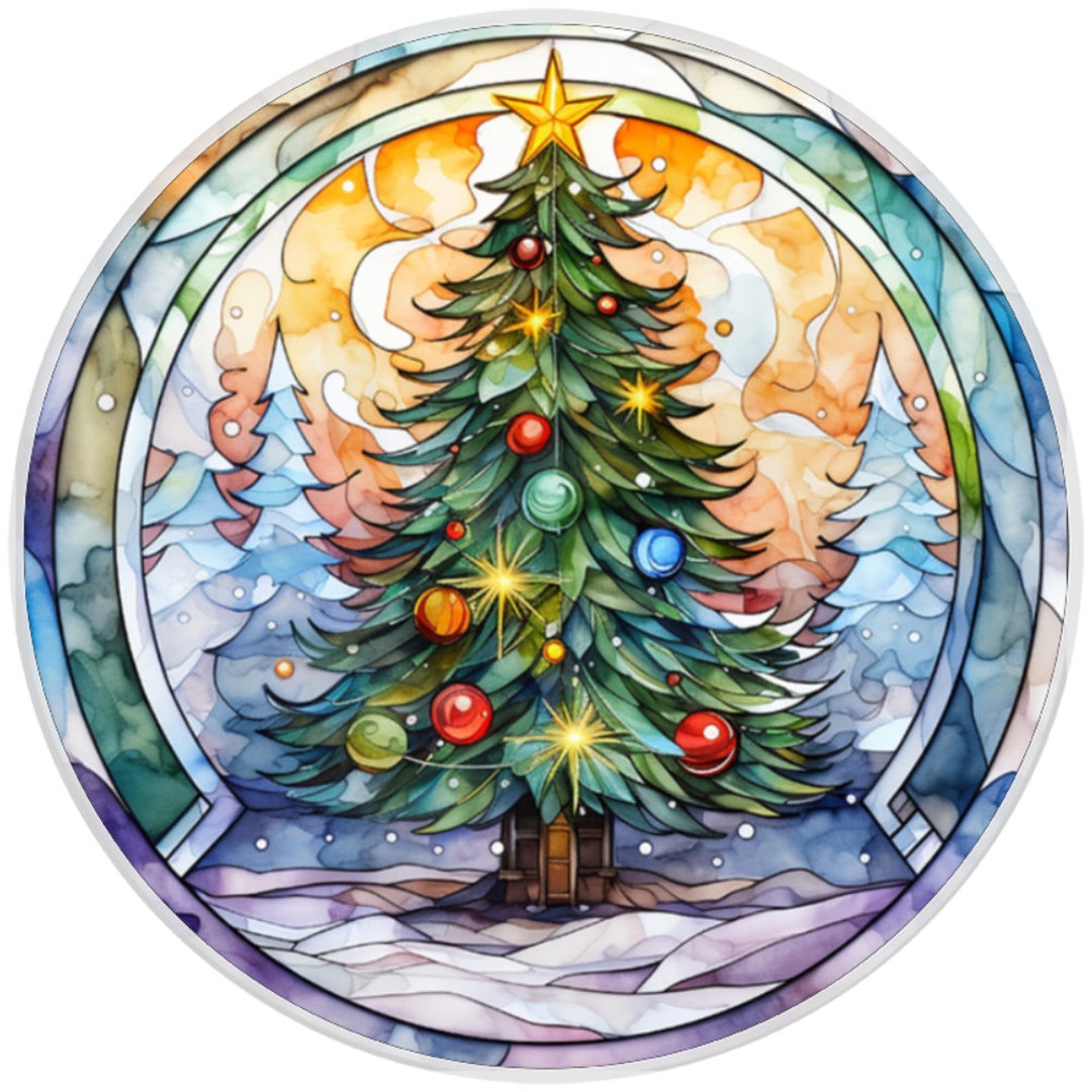 10” Christmas Tree Stained Glass Look Sign, Metal Wreath Sign, Home ...