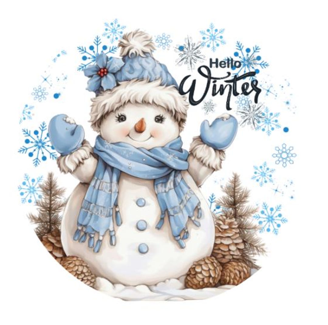 10” Hello Winter Blue Snowman Winter Sign, Metal Wreath Sign, Home ...