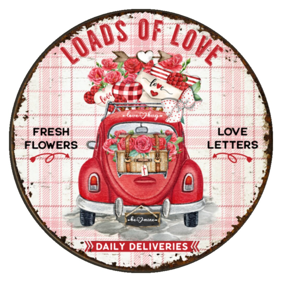 10” Loads of Love VW Bug Valentine Sign, Wreath Sign, Home Decor - Etsy