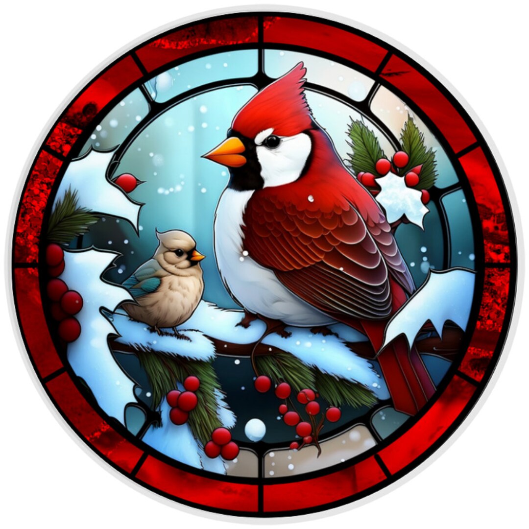 10” Cardinal Stained Glass Look Metal Sign, Wreath Sign, Home Decor - Etsy