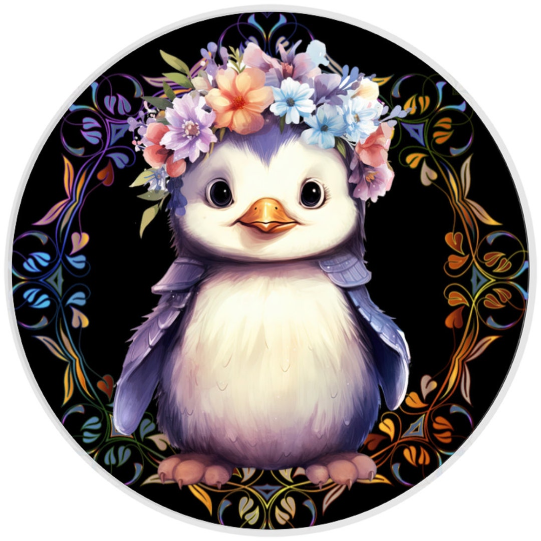 10” Floral Black Penguin Sign, Metal Wreath Sign, Home Decor - Etsy