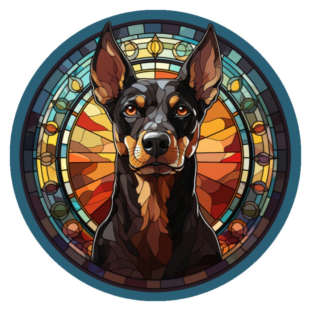 10” Doberman Pinscher Stained Glass Look Sign, Metal Wreath Sign, Home ...