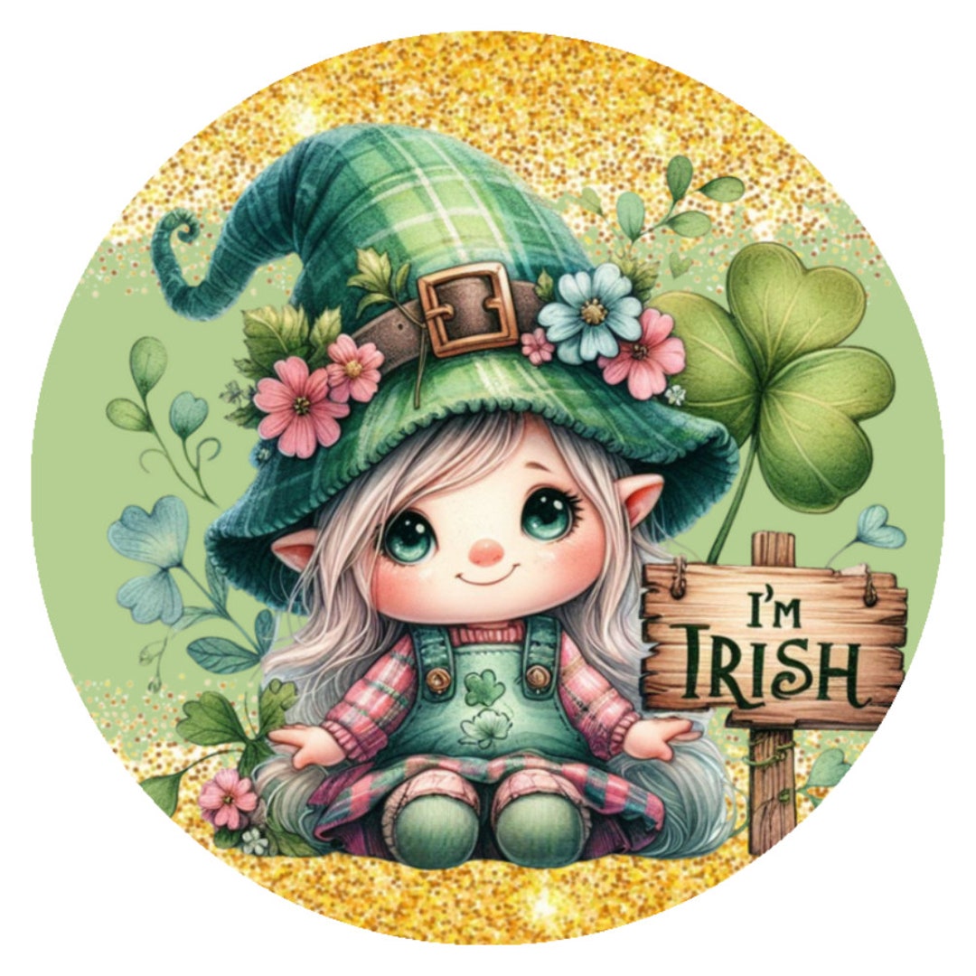 10” Little Gold Irish Lady Wreath Sign, Wreath Sign, Home Decor, Metal ...