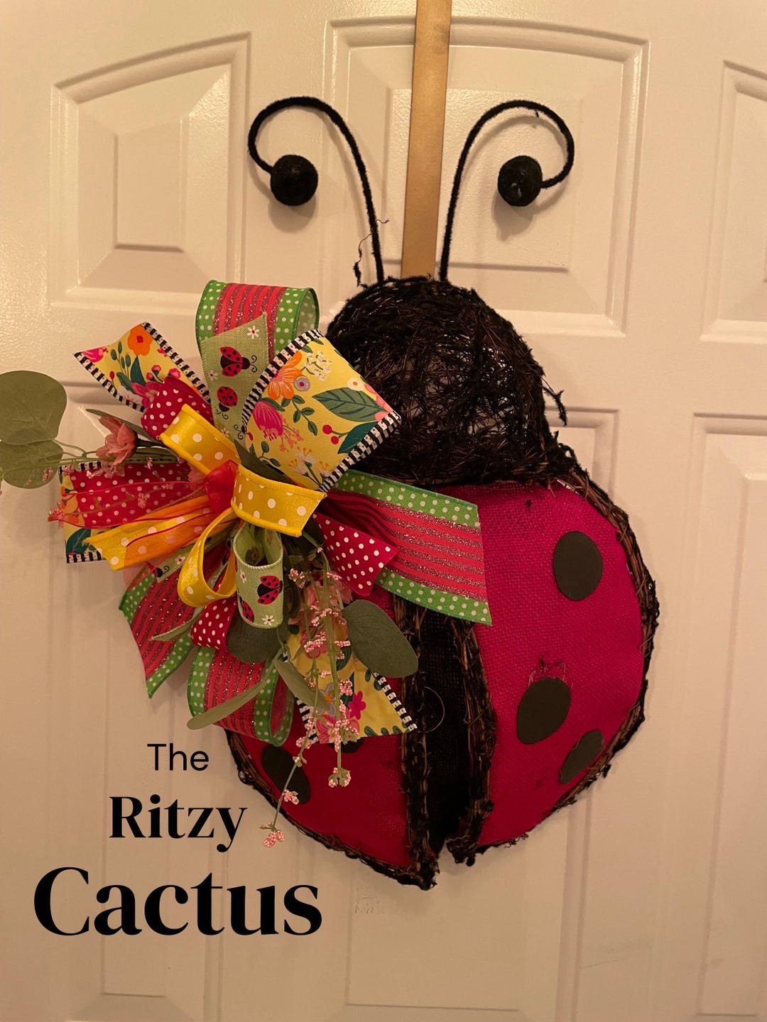 Ladybug Wreath Door Decoration Lime Ribbon - 21 X 17 Inches – One-of-a ...